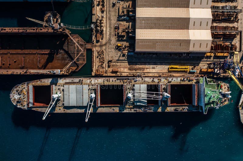 Top View of Container Ship Loading and Unloading on Syros Island Stock ...