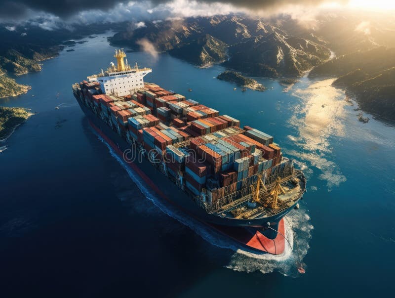 Top View Container Ship Surreal with World Planet Map Background ...