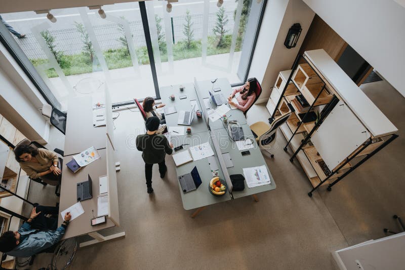An Top View of a Contemporary Workplace with Diverse Professionals ...
