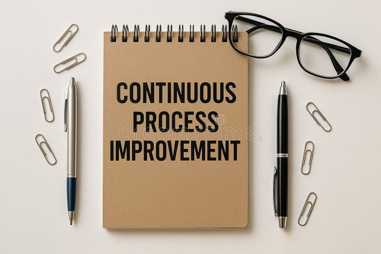 Top View of Continuous Process Improvement Text on Brown Notepad Stock ...