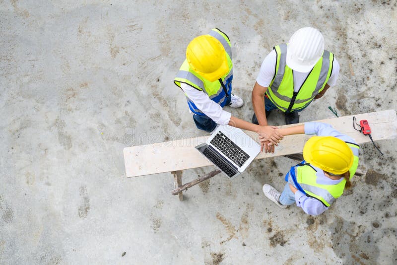 Top View of Contractors, Engineers and Formats Team in Safety Vests ...