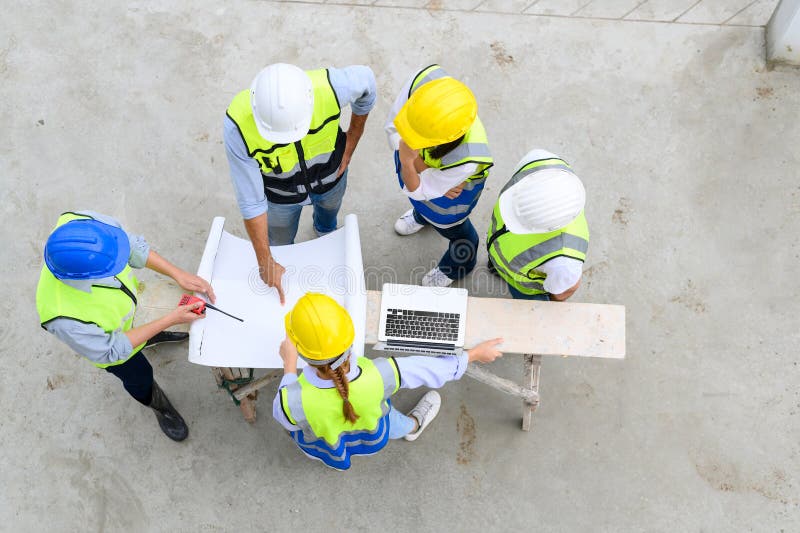 Top View of Contractors, Engineers and Formats Team in Safety Vests ...