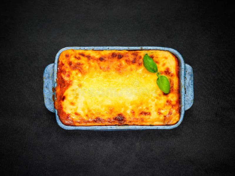 Top View of Cooked Lasagna on Dark Background Stock Photo - Image of ...