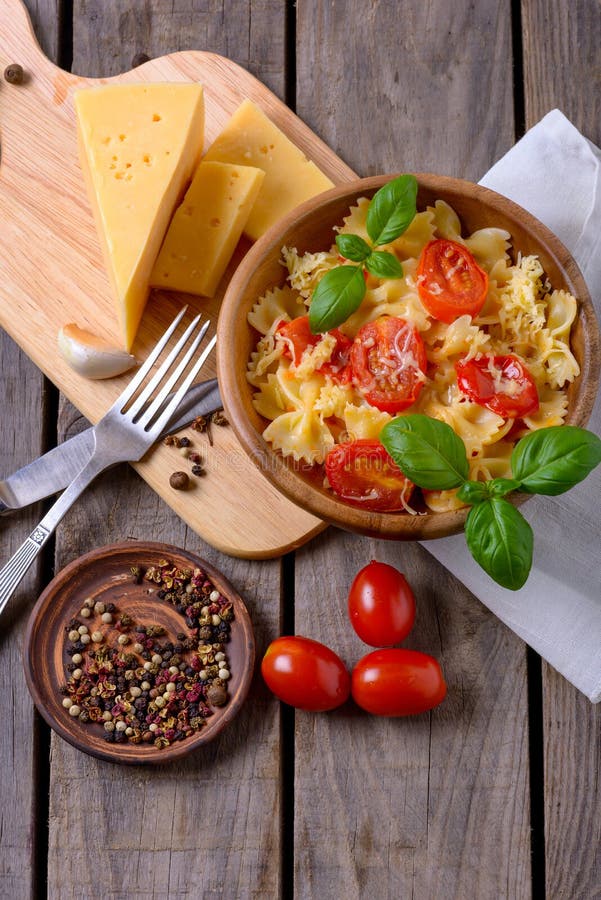 Top View Cooked Pasta with Tomatoes Stock Image - Image of cuisine ...