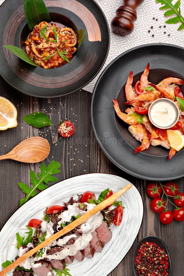 Top View of a Cooked Served Dishes of Restaurant`s Menu Stock Photo ...