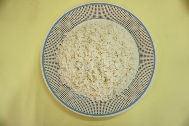 Top View of a Cooked White Rice in a Plate on the Table Stock Photo ...