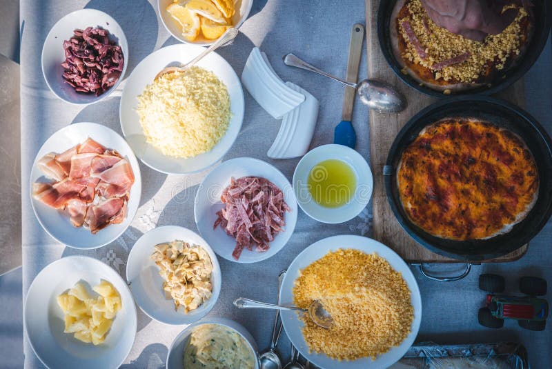 Top View of Cooking Ingredients on the Blue Fabric of a Table on a ...