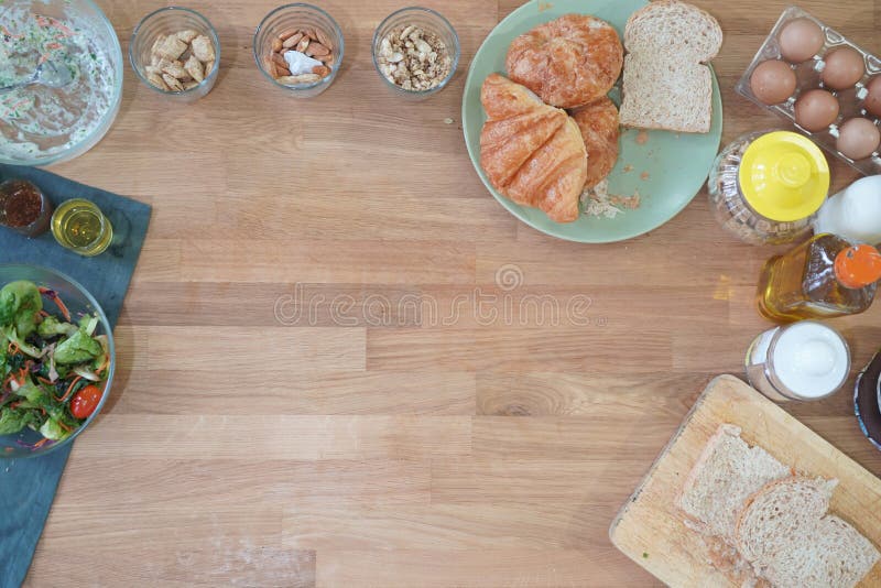 Top View Cooking on Wood Table Stock Photo - Image of ingredients ...