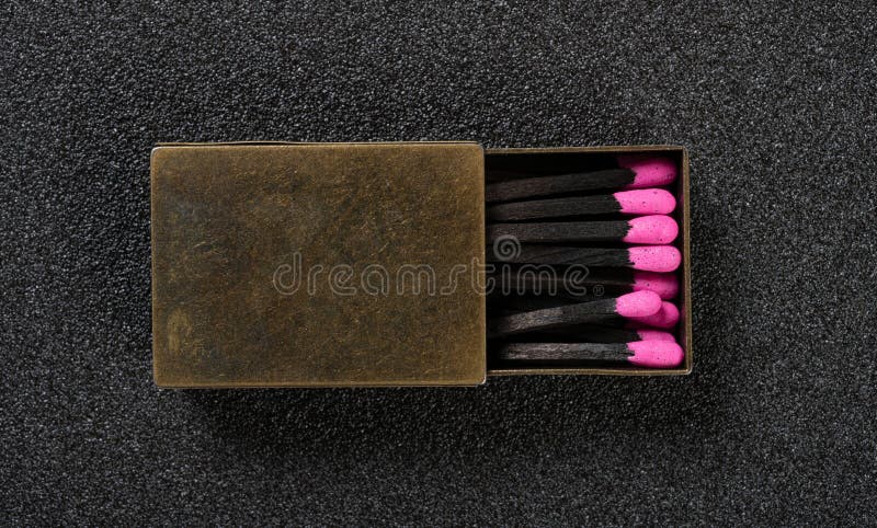 Top View Copper Matchbox with Pink Color Match Sticks Horizontal ...