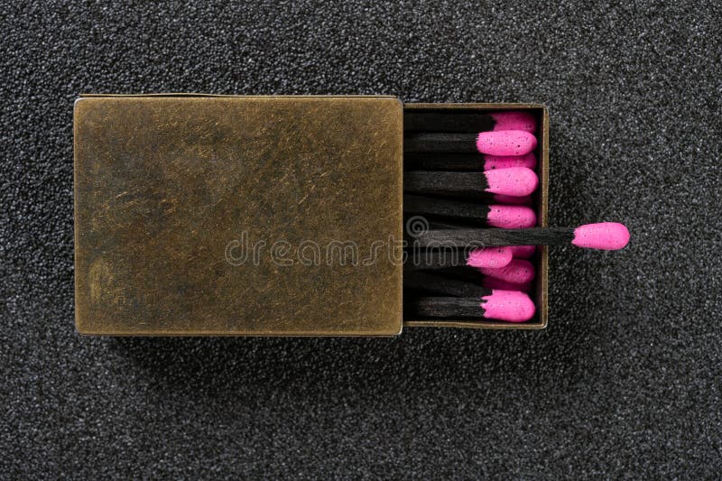 Top View Copper Matchbox with Pink Color Match Sticks Horizontal ...