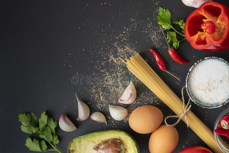 Top View of Ingredients for Cooking Pasta on the Table, Avocado ...