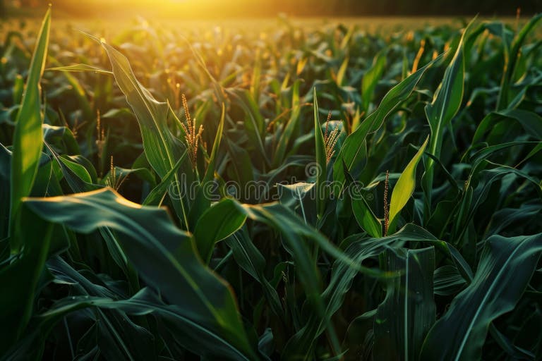 Top View of Corn Field with Sunset Background Stock Photo - Image of ...