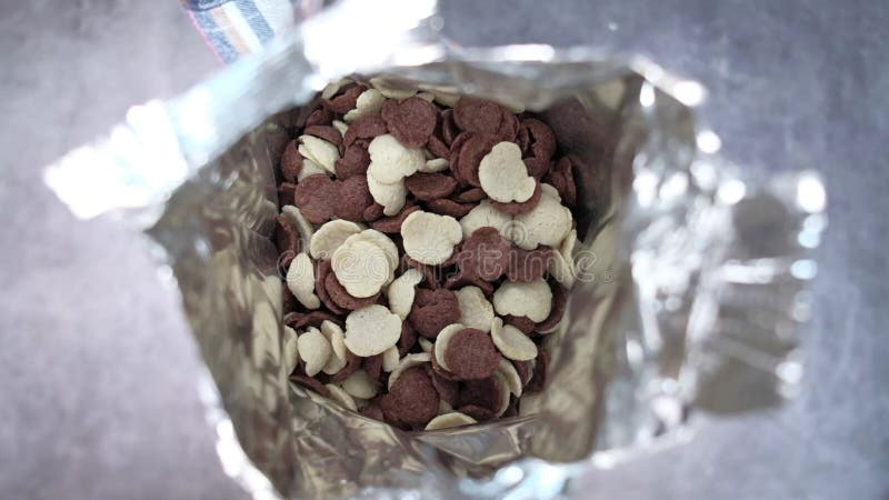 Top View of Corn Flakes Inside of a Packet Stock Video - Video of ...