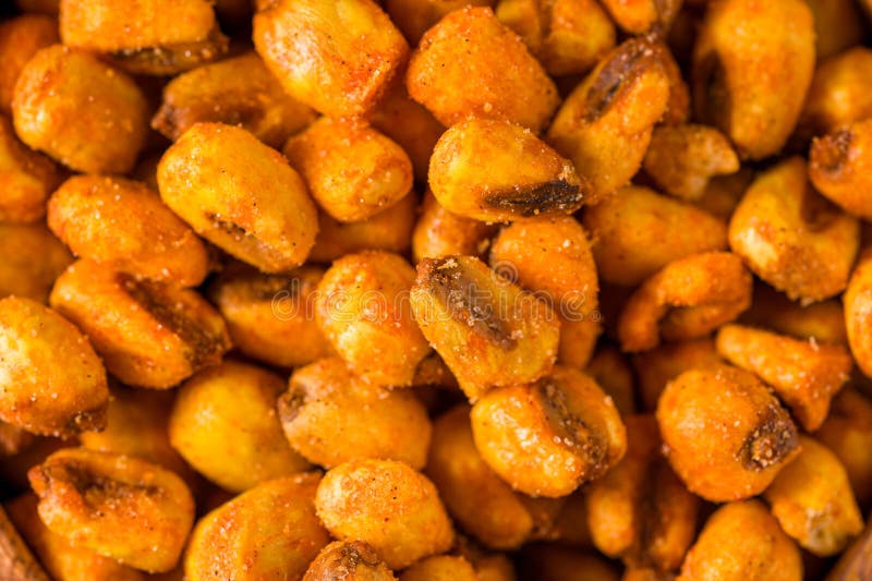 Top View of Corn Nuts with Sauce. Roasted Corn Snack Food Background ...