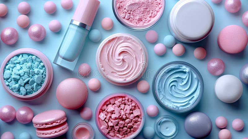 Top View of Cosmetic Products in Pastel Colors Stock Illustration ...