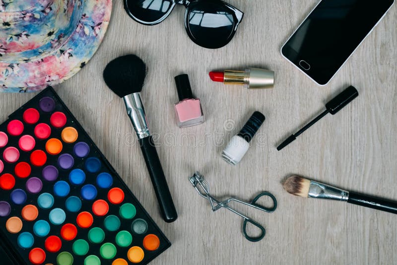 Top View of Cosmetics and Make-up Items Stock Photo - Image of flat ...