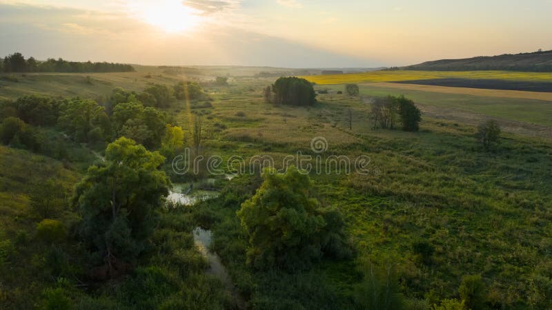 Top View of the Countryside at Sunset Stock Image - Image of shine ...