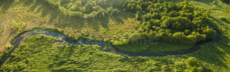 Top View of the Countryside, River, Lawn, Trees. Nature Conservation ...
