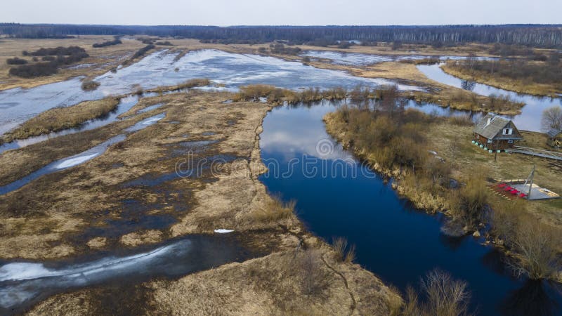 Top View of the Countryside, River, Lawn, Trees. Nature Conservation ...