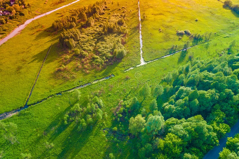 Top View of the Countryside in Spring Stock Photo - Image of village ...