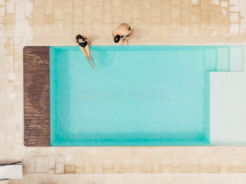 Top View of Couple Resting at Poolside Stock Image - Image of boyfriend ...