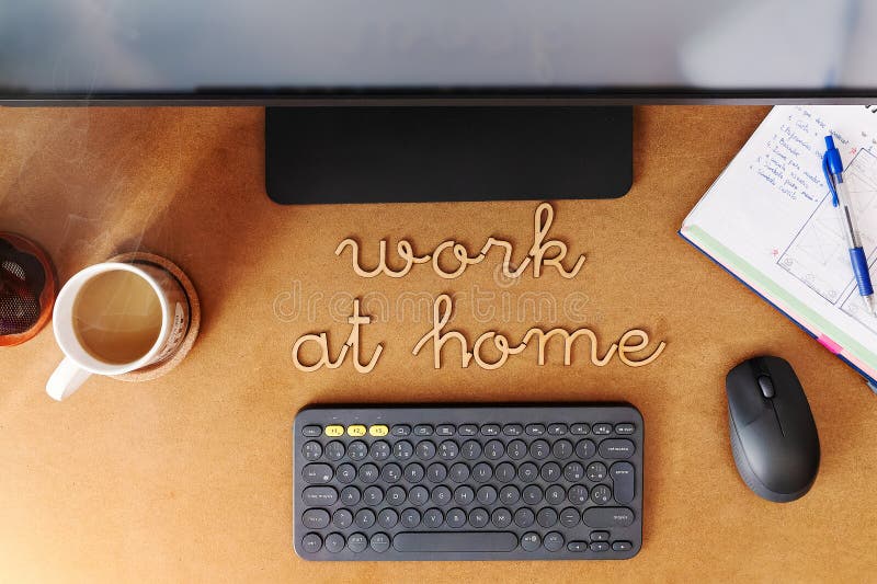 Top View of a Cozy Home Office Setup Stock Image - Image of online ...