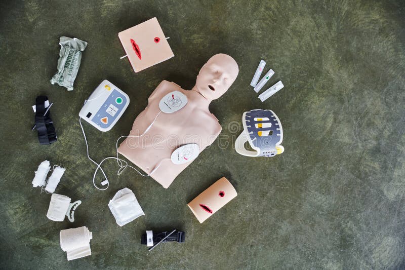 Top View of CPR Manikin, Automated Stock Image - Image of syringes ...