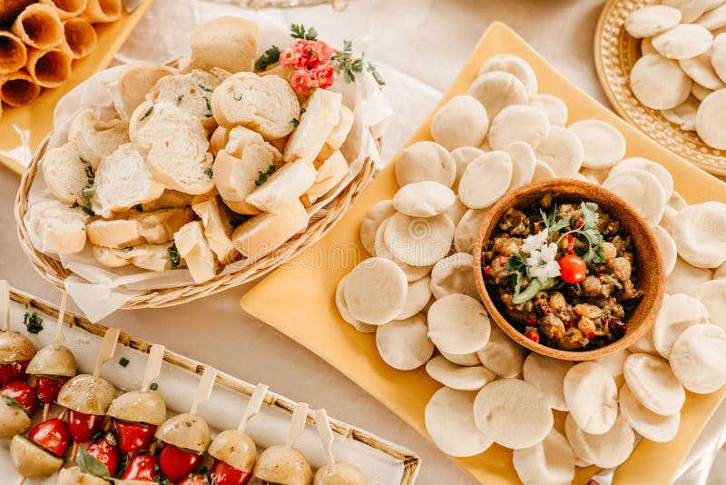 Top View of Crackers Served with Sauce for a Banquet Stock Image ...