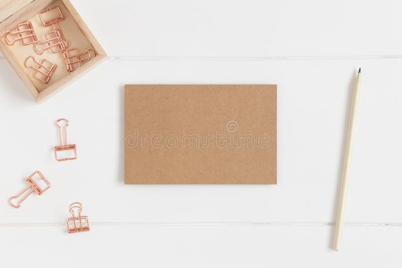 Top View of a Craft Card Mockup with Workspace Accessories on a White ...