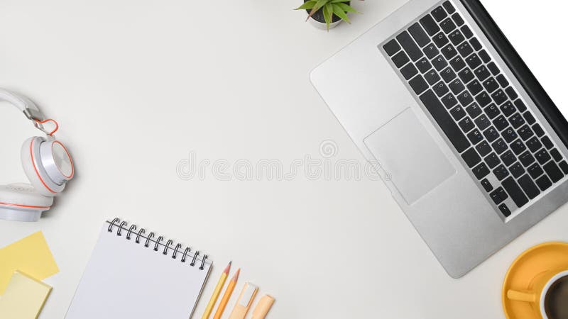 Creative Designer Workspace with Laptop Computer, Headphone and ...