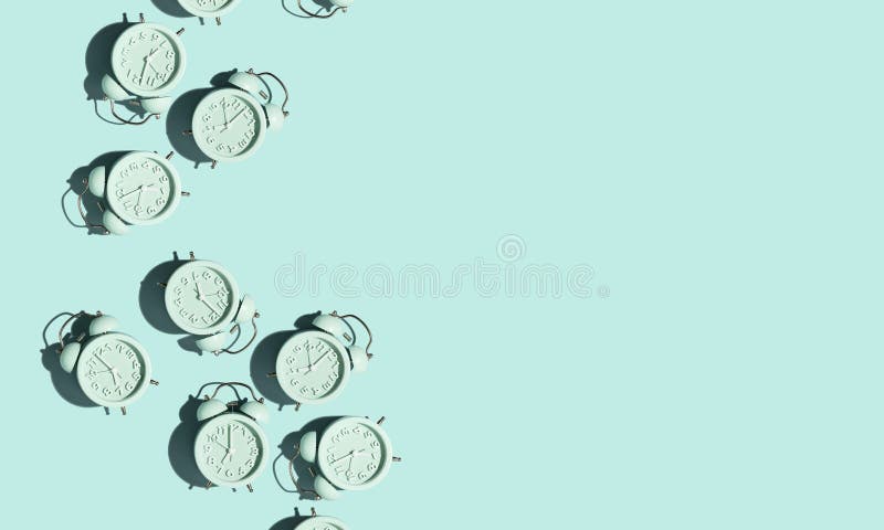 Top View of Creative Pattern Made of Blue Alarm Clocks on a Blue ...
