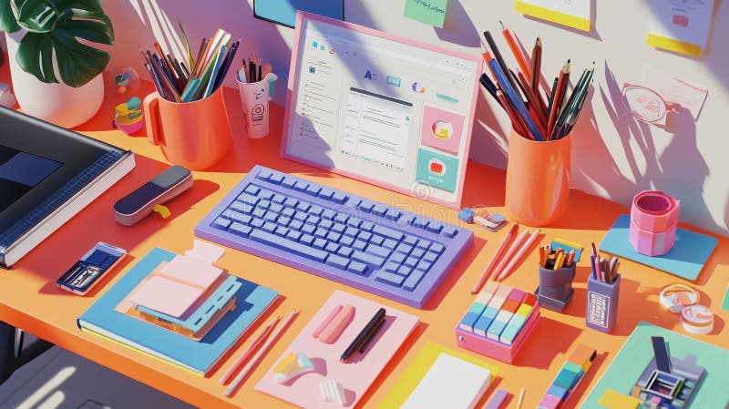 Top View of a Creative Workspace with a Computer Keyboard and Colorful ...