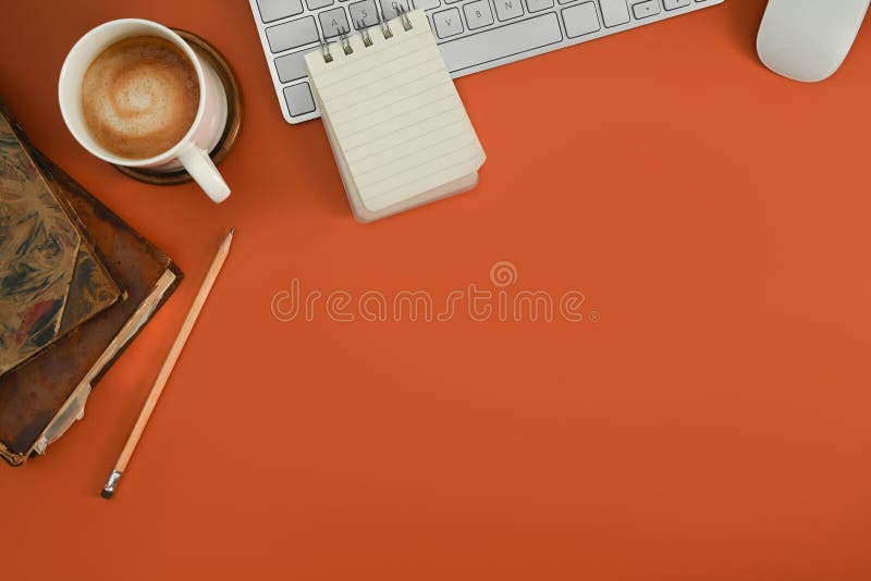 Top View of Creative Workspace with Wireless Keyboard, Coffee Cup and ...