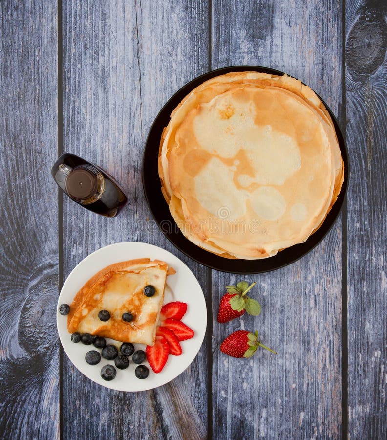 Top View of Crepes with Berries and Syrup Stock Image - Image of plate ...