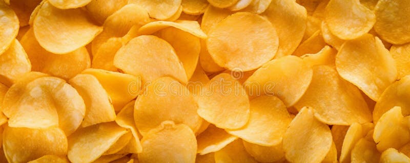 Top View of Crispy Appetizing Yellow Potato Chips Background Stock ...