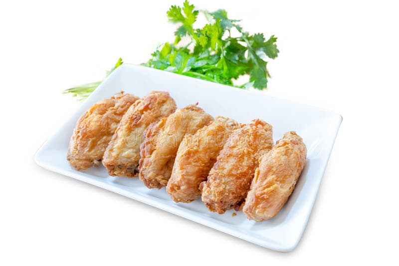 Top View of Crispy Fried Chicken with Fish Sauce and Coriander, Focus ...