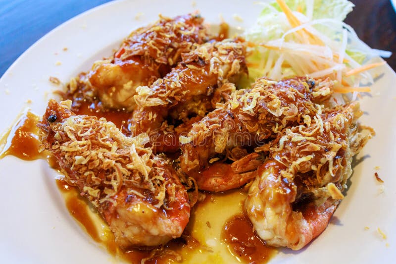 Top View of Crispy Prawn in Tamarind Glaze, Focus Selective Stock Image ...