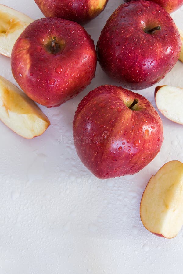 Top View of Crispy Red Apples on White Background, Space for Text Stock ...