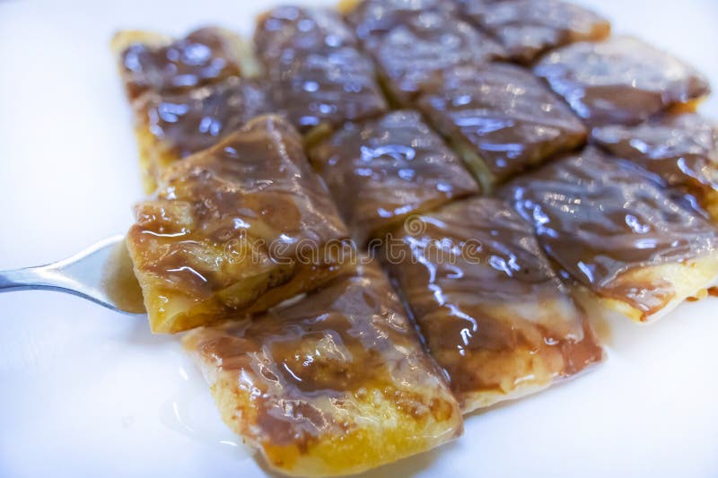 Top View of Crispy Roti with Chocolate Drizzle, Focus Selective Stock ...