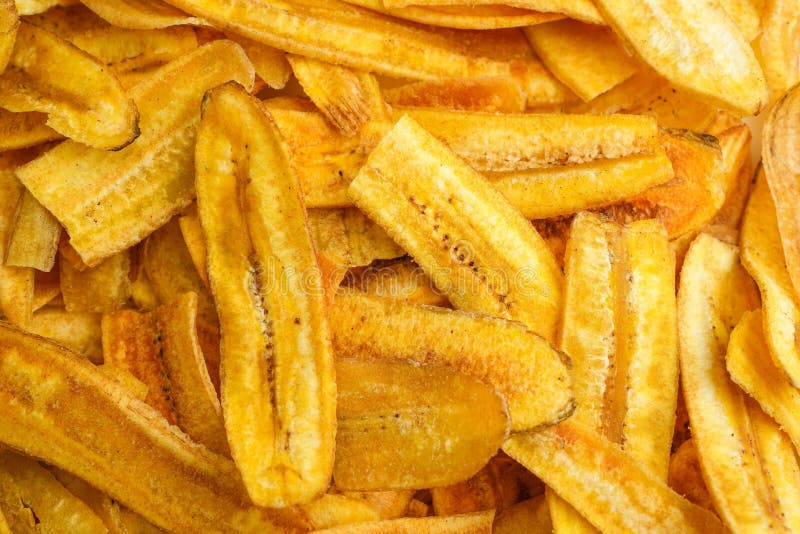 Top View of the Crispy Yellow Banana Chips Stock Photo - Image of baked ...
