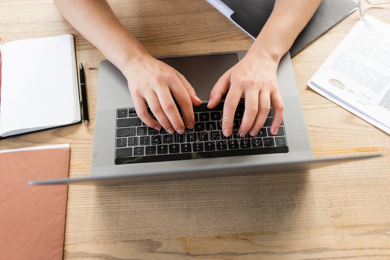 Top View of Cropped Woman Typing Stock Photo - Image of online, charts ... Top View of Cropped Woman Typing Stock Photo - Image of online, charts ...