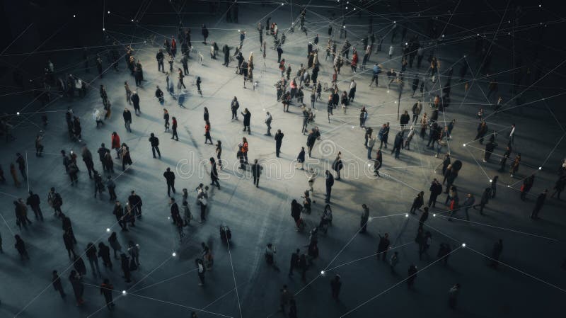 Top View of Crowd People Connected by Lines, AI Generated Stock Image ...
