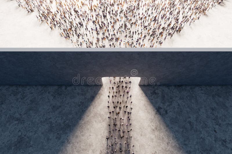 Top View of Crowd of People Walk through Gate and Disperse Towards ...