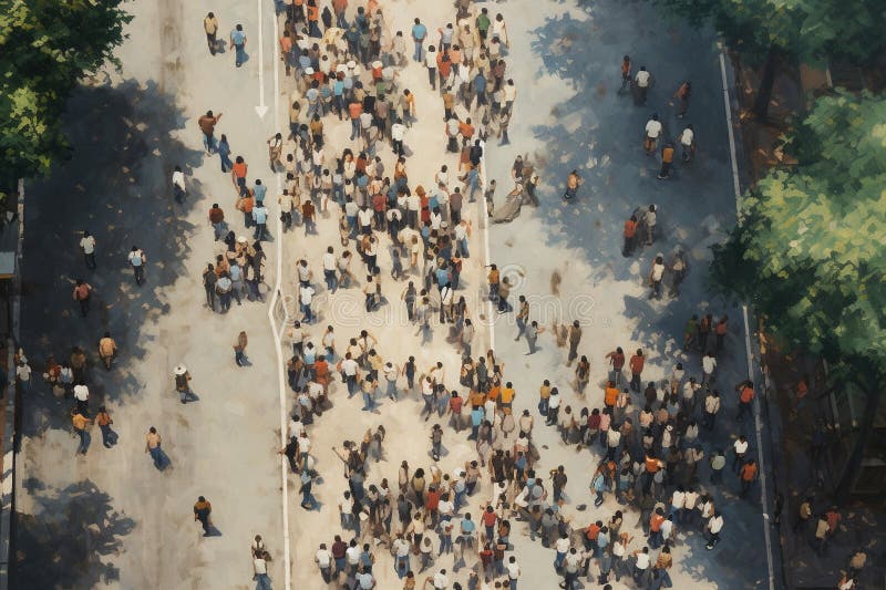 Top View Crowd of People Walking on the Road Stock Illustration ...