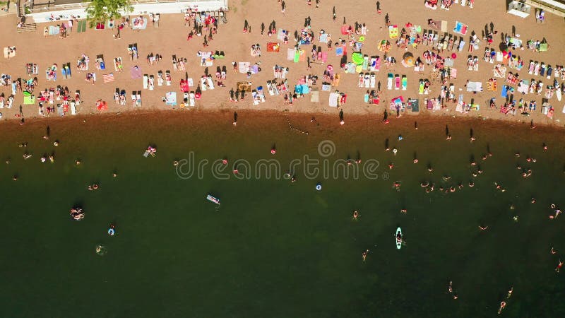 Top View of Crowded Beach in Summer Stock Footage - Video of crowd ...