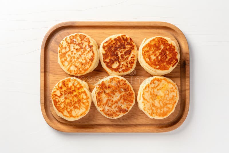 Top View, Crumpets on a Wooden Boardon White Background Stock ...