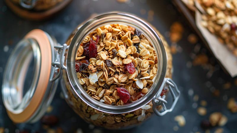 Top View of Crunchy Oat, Jar of Granola . Generative Ai Stock ...
