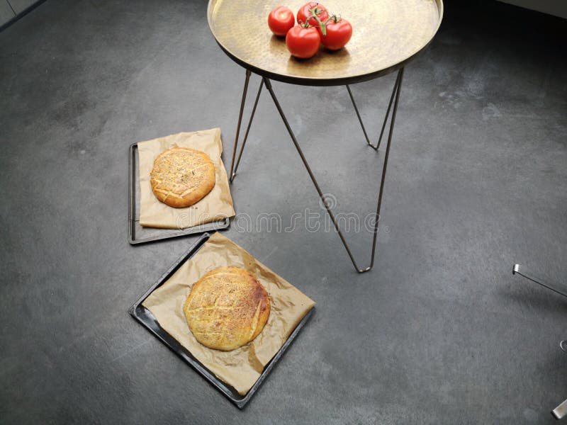 Top View of Crusty Dish and Tomatoes Stock Image - Image of baked ...