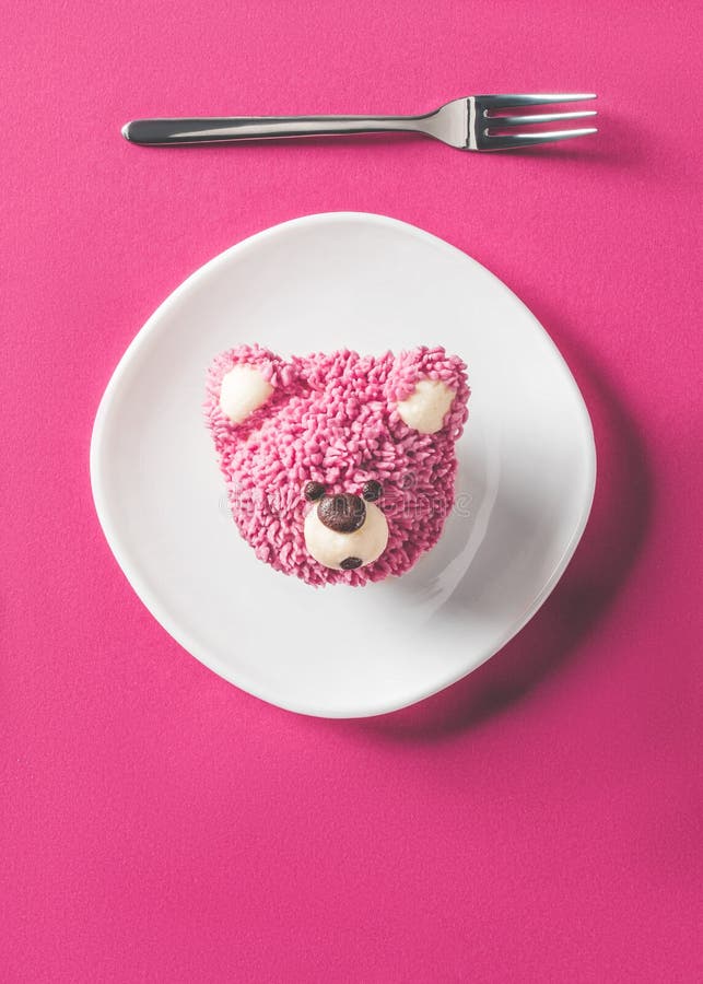 Top View of Cupcake in Shape of Bear Head on Plate Stock Image - Image ...
