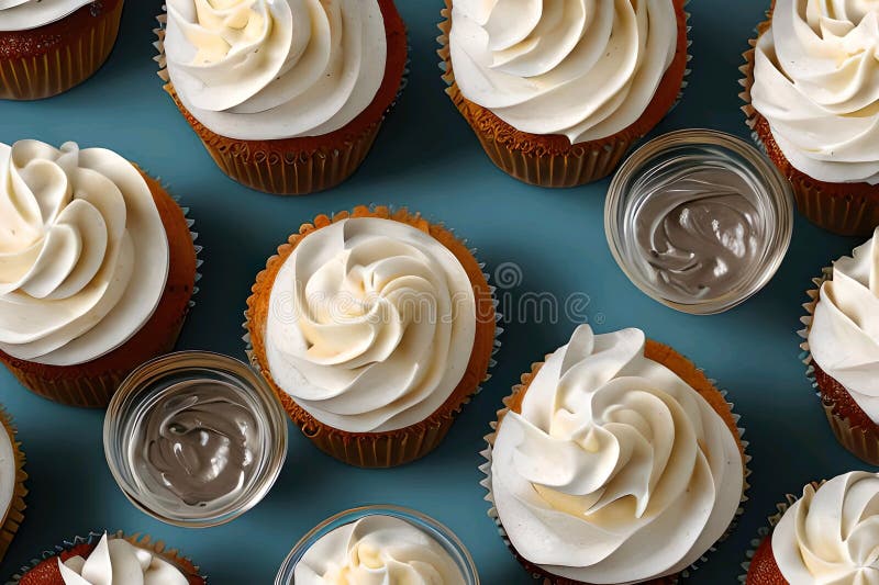 Top View of Cupcakes Filled with Creams Stock Photo - Image of dessert ...